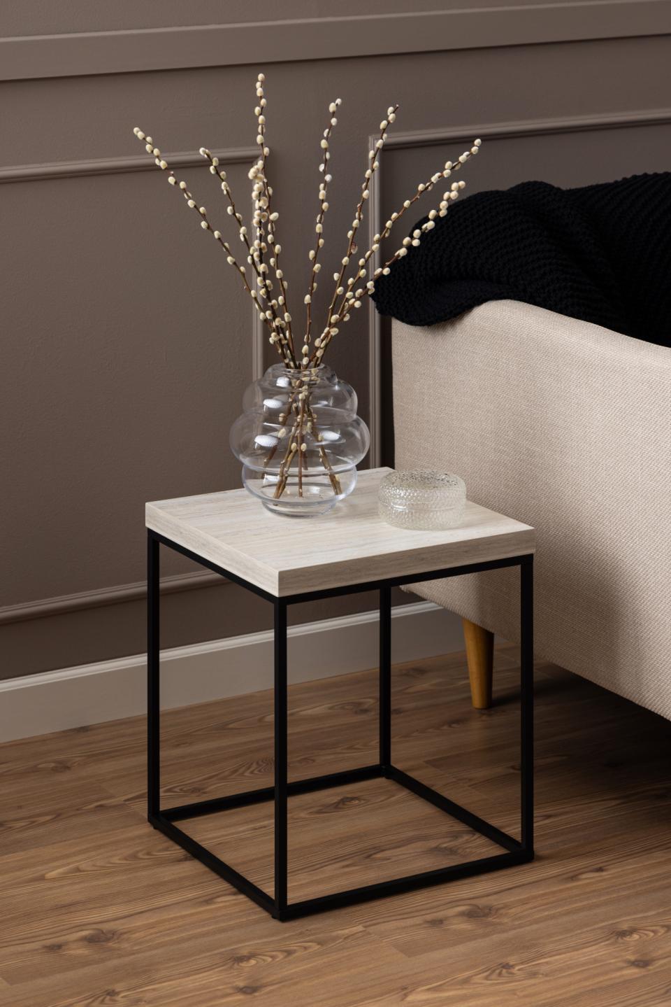 Barossa Marmo Coffee Side Table 40x40cm Cream Travertine Stone Effect