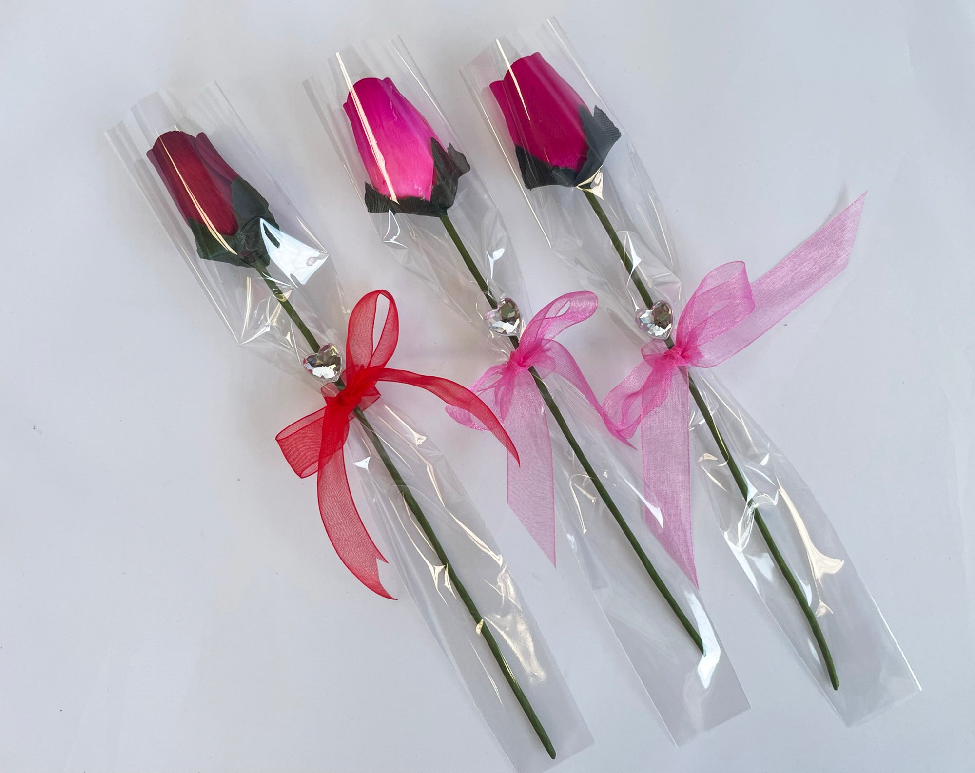 Single Wooden Rose Bud in Cellophane and Ribbon - Choose from 20 Colou ...